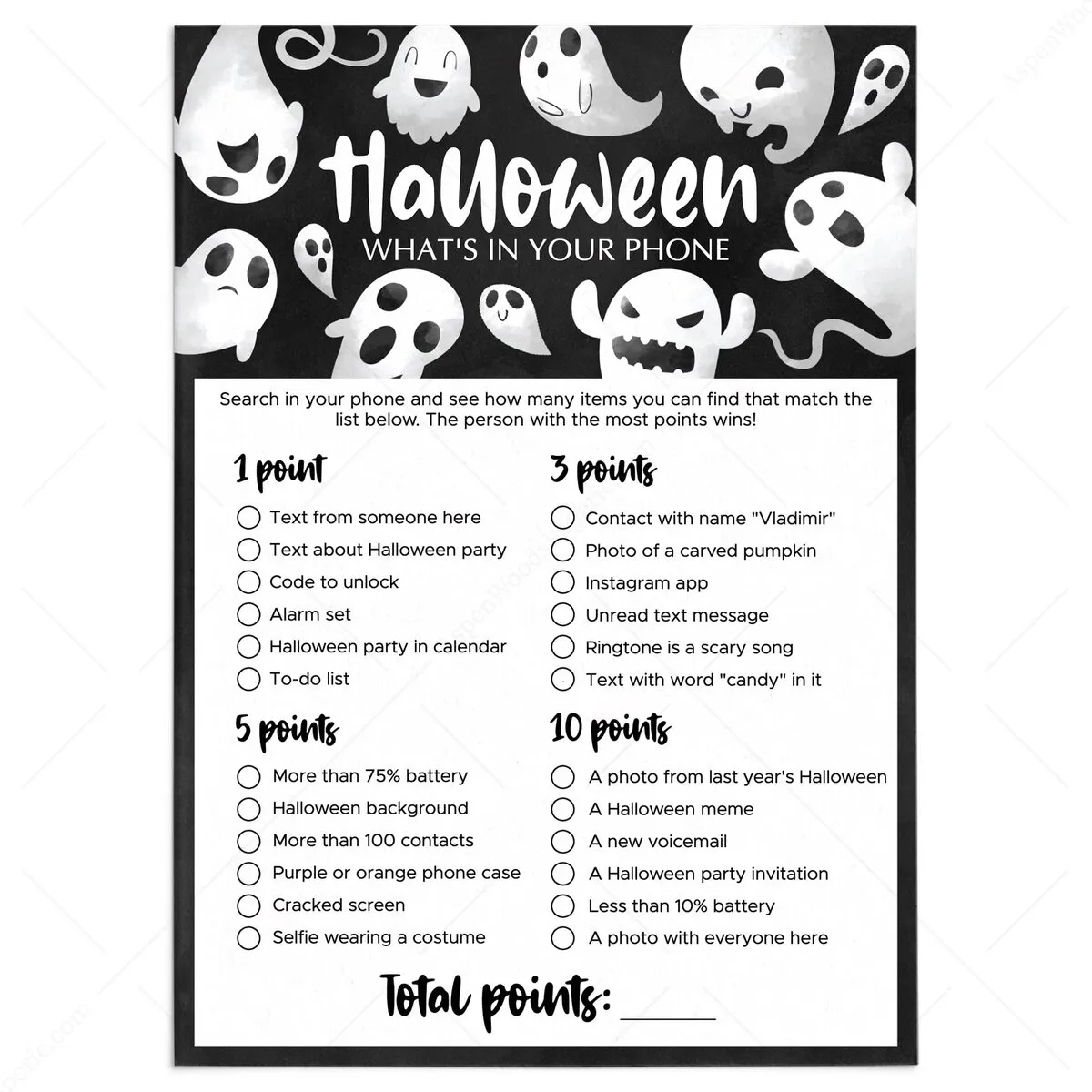 Halloween Themed Whats On Your Cellphone Game | Printable