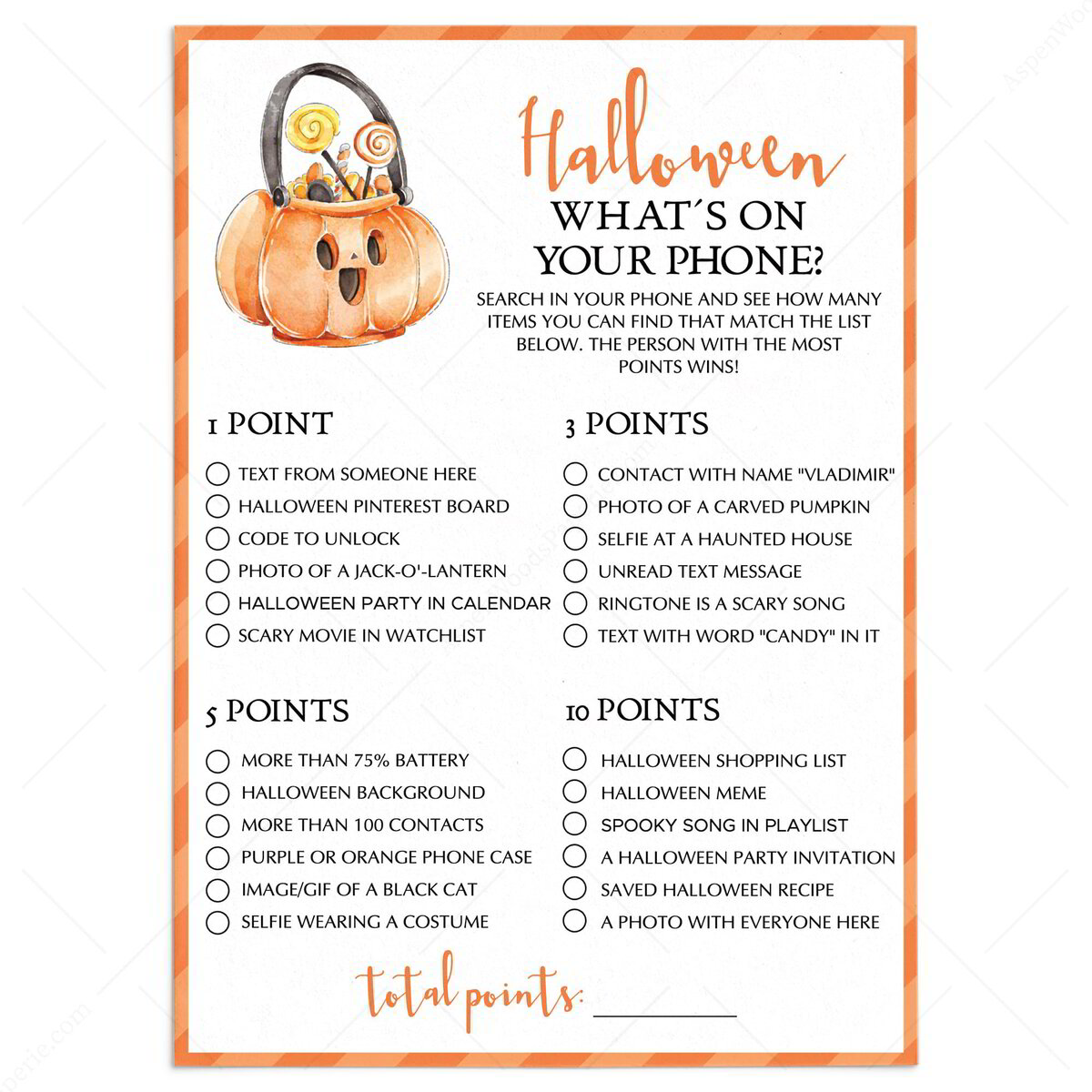 Halloween Whats On Your Phone Party Game | Instant Download