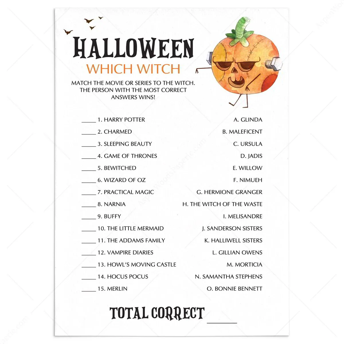 Which Witch Match Up | Halloween Party Game for Groups | Printable