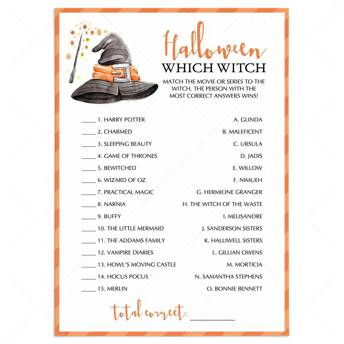 Which Witch Halloween Games Printable | Match Up Game