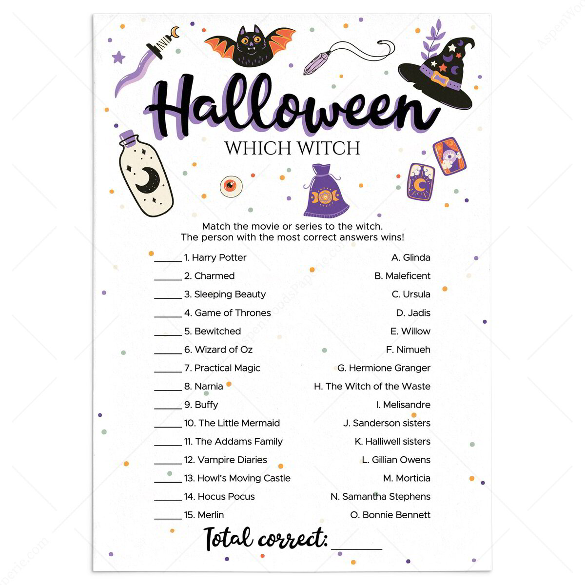 Halloween Witch Game | Which Witch | Movie Match Up Printable