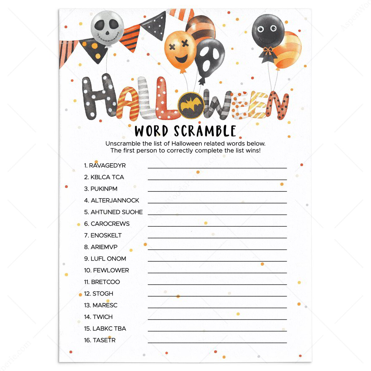 Difficult Halloween Word Scramble with Answers | Printable Party Game