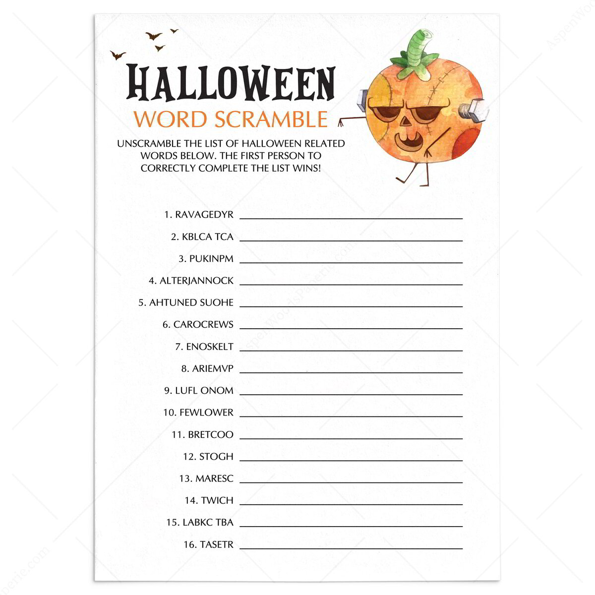 Halloween Themed Word Scramble Game | Digital Download
