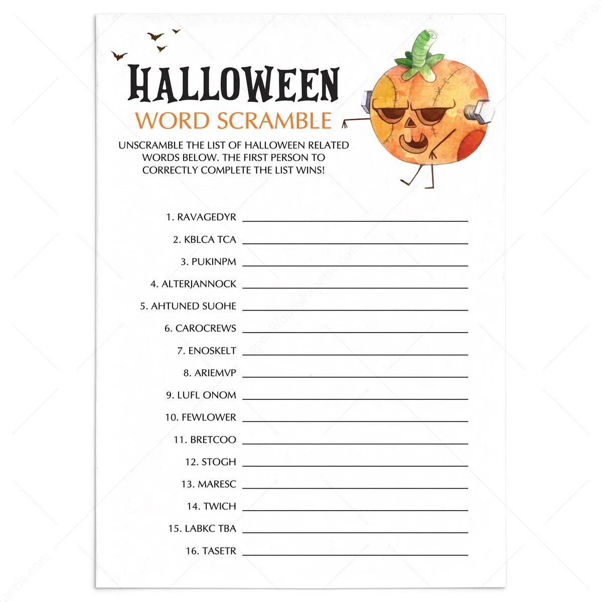 Halloween Themed Word Scramble Game | Digital Download