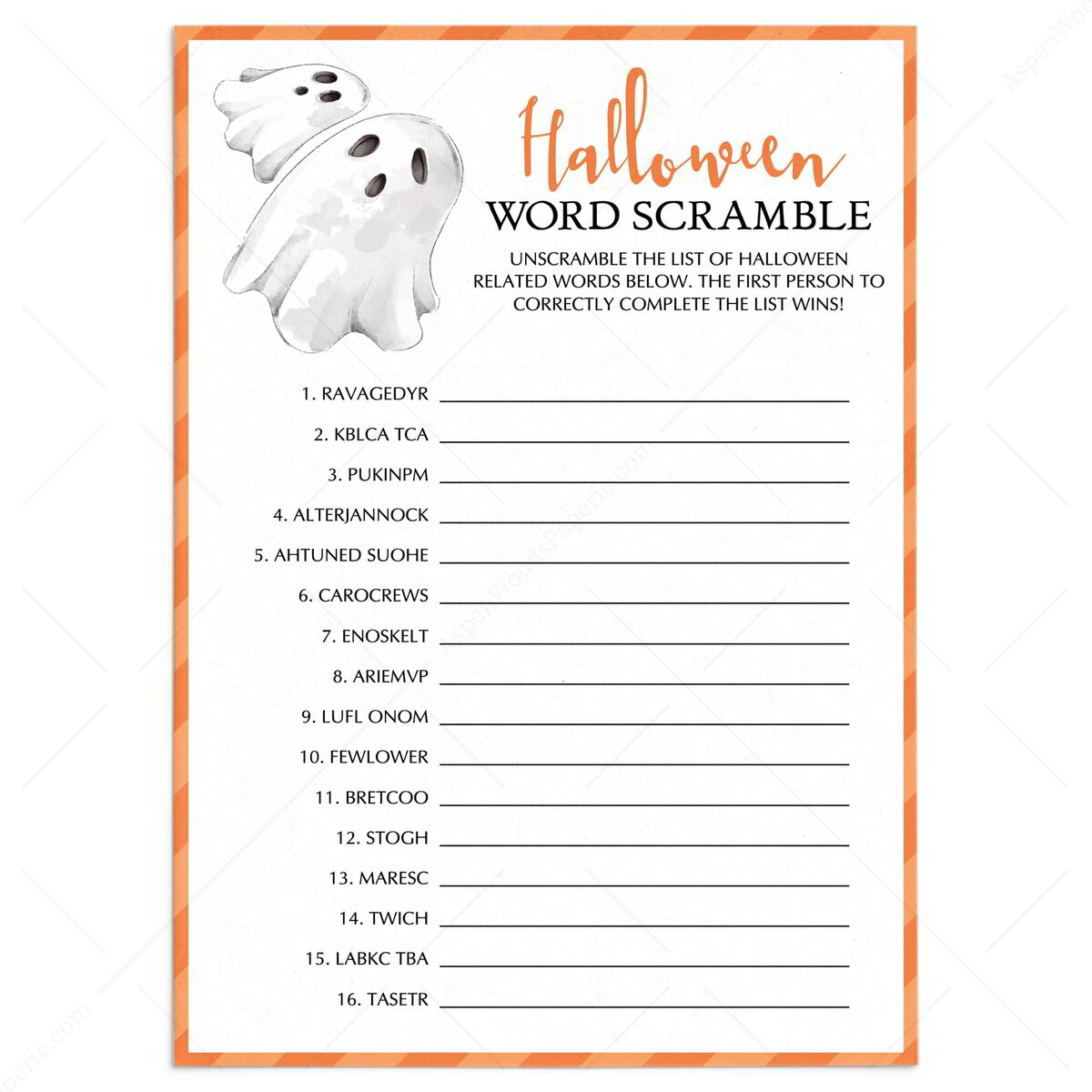 Halloween Word Scramble Game Printable Puzzle | Ghost Theme