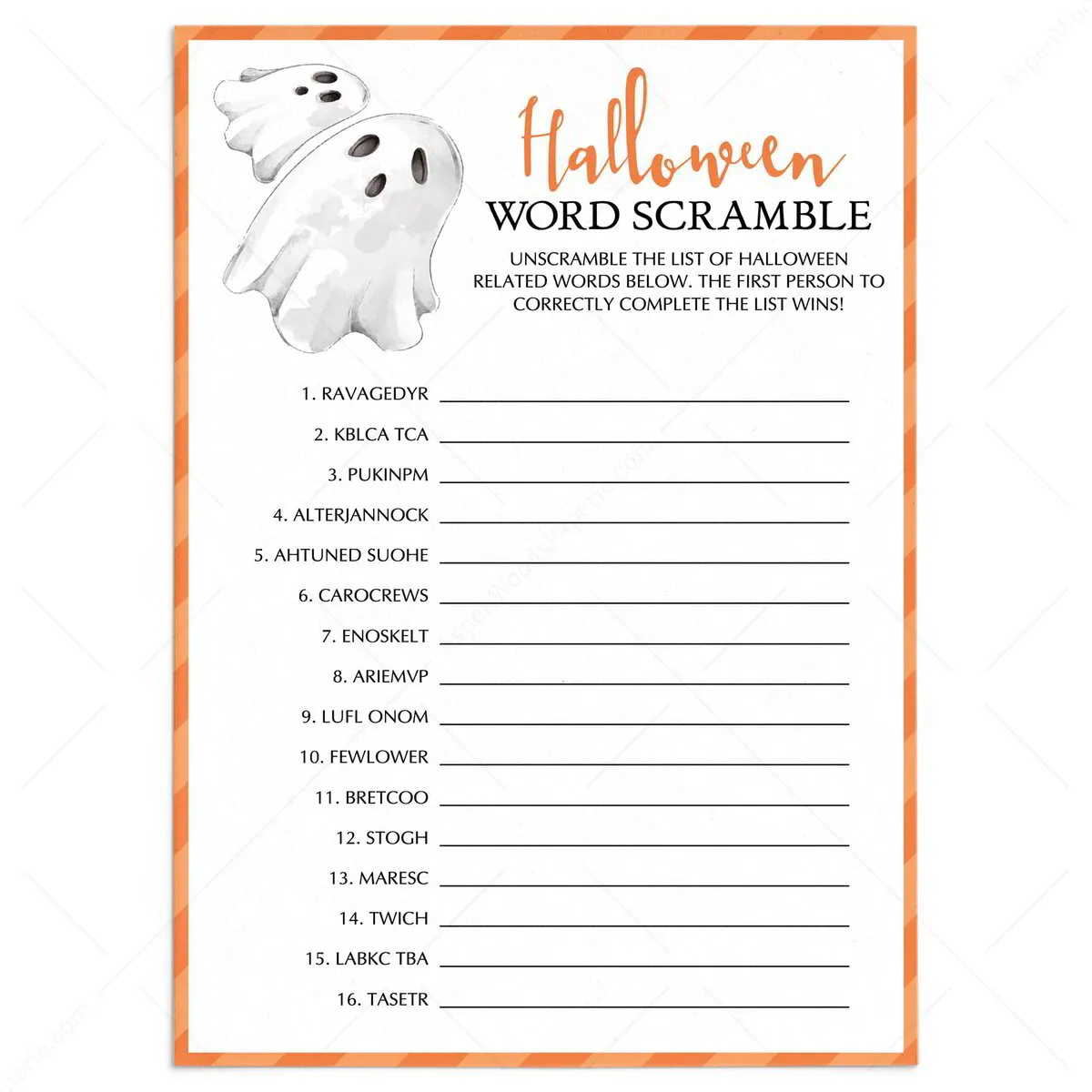 Halloween Word Scramble Game Printable Puzzle | Ghost Theme
