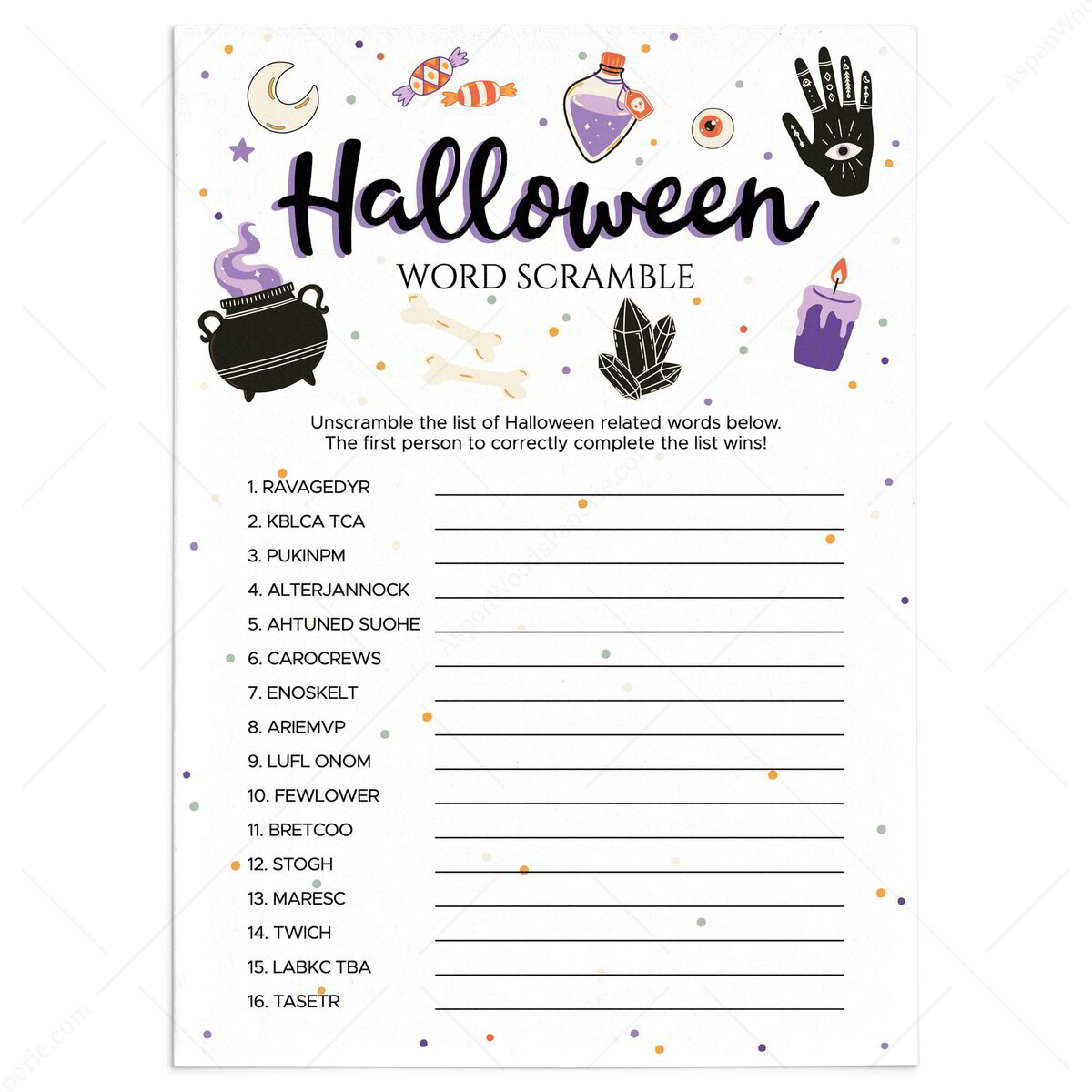 Witch Theme Halloween Word Scramble Answers Key Included | Printable