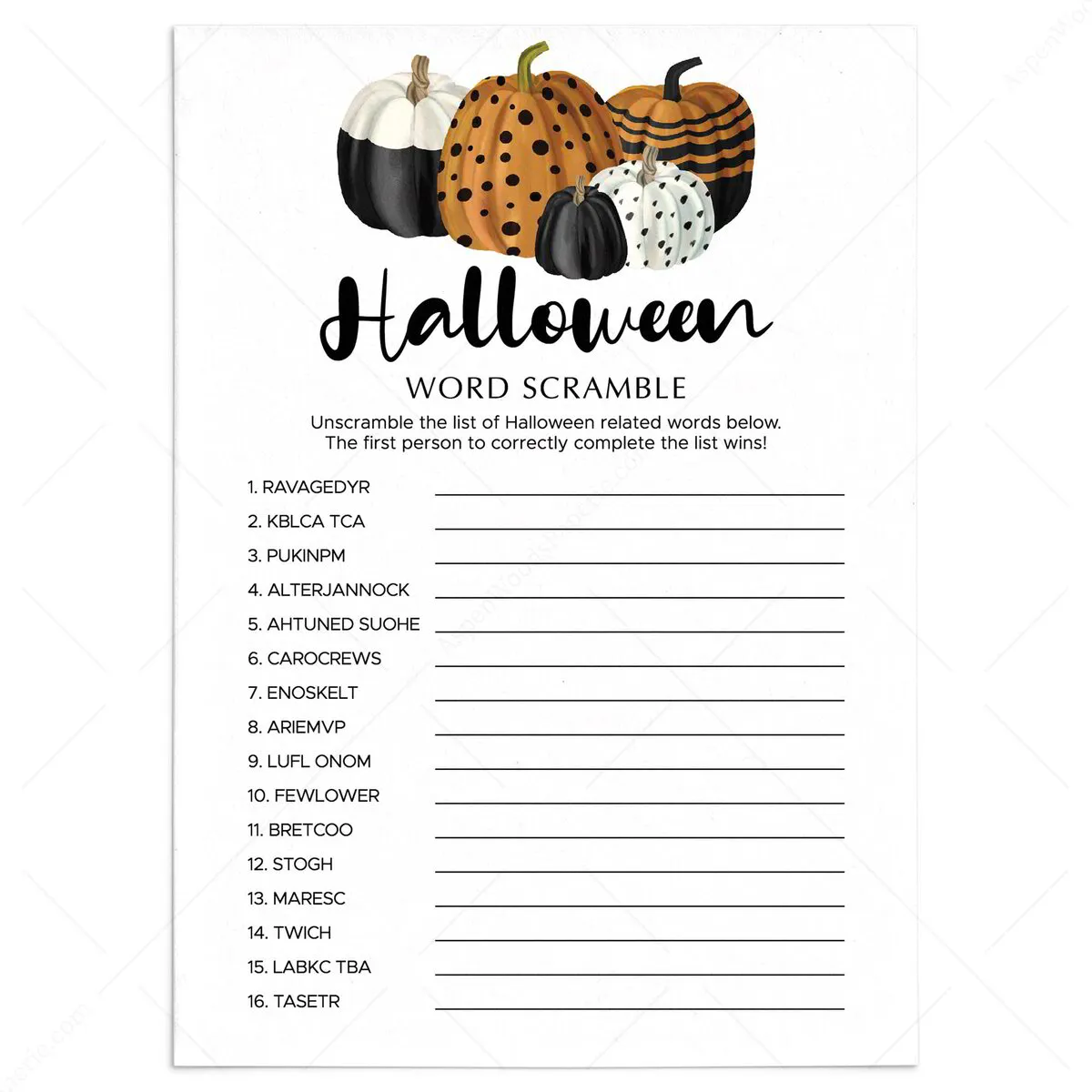 Word Scramble for Halloween Party Games | Printable
