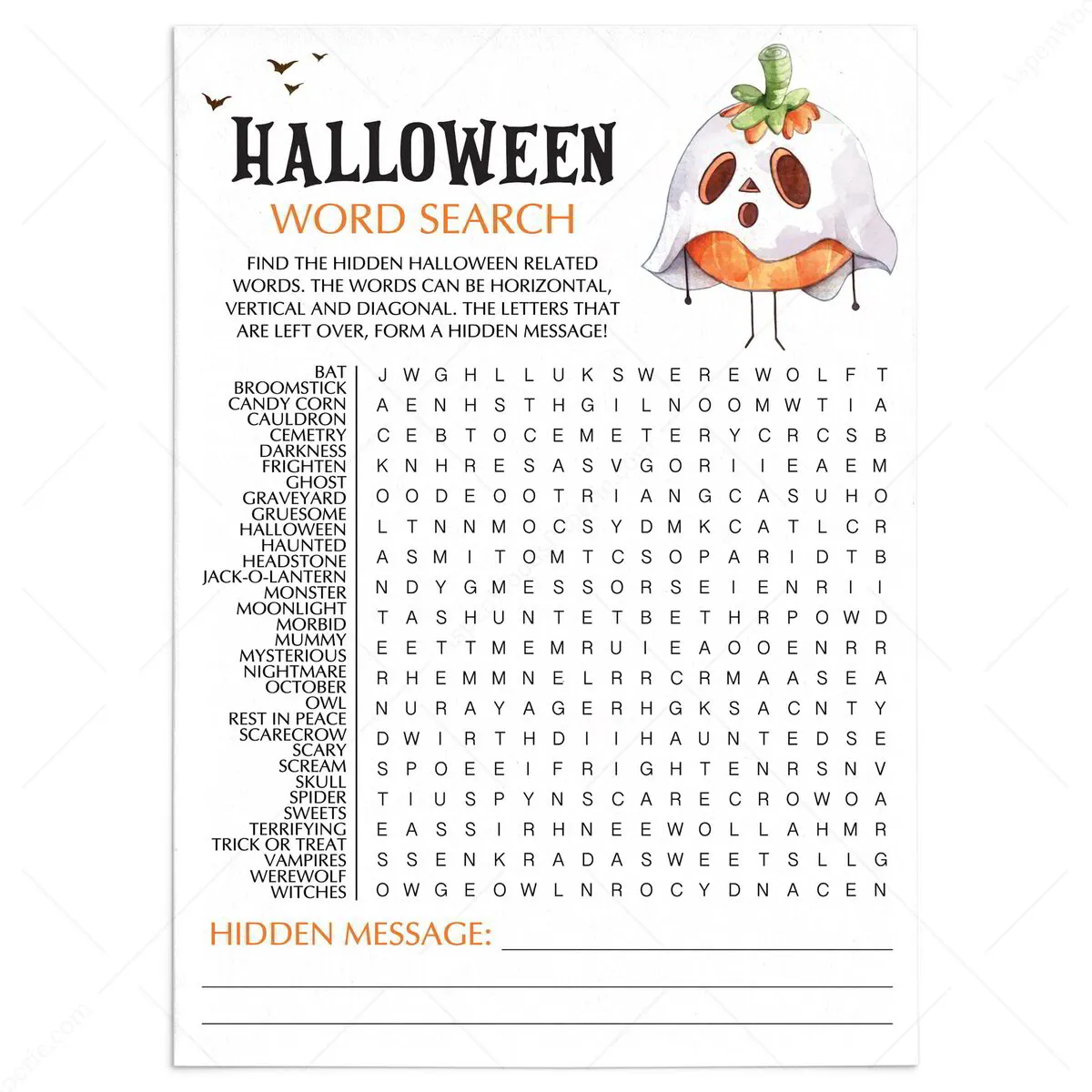 Spooky Word Search | Seniors Halloween Party Game Idea