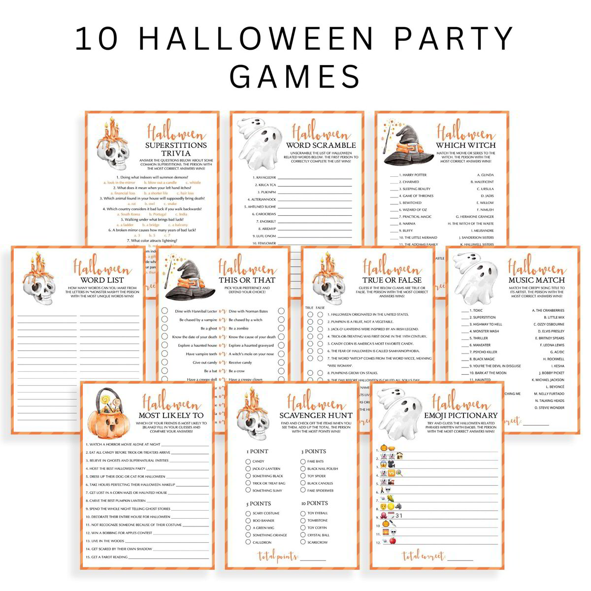 Cute Halloween Party Family Games | Digital Download