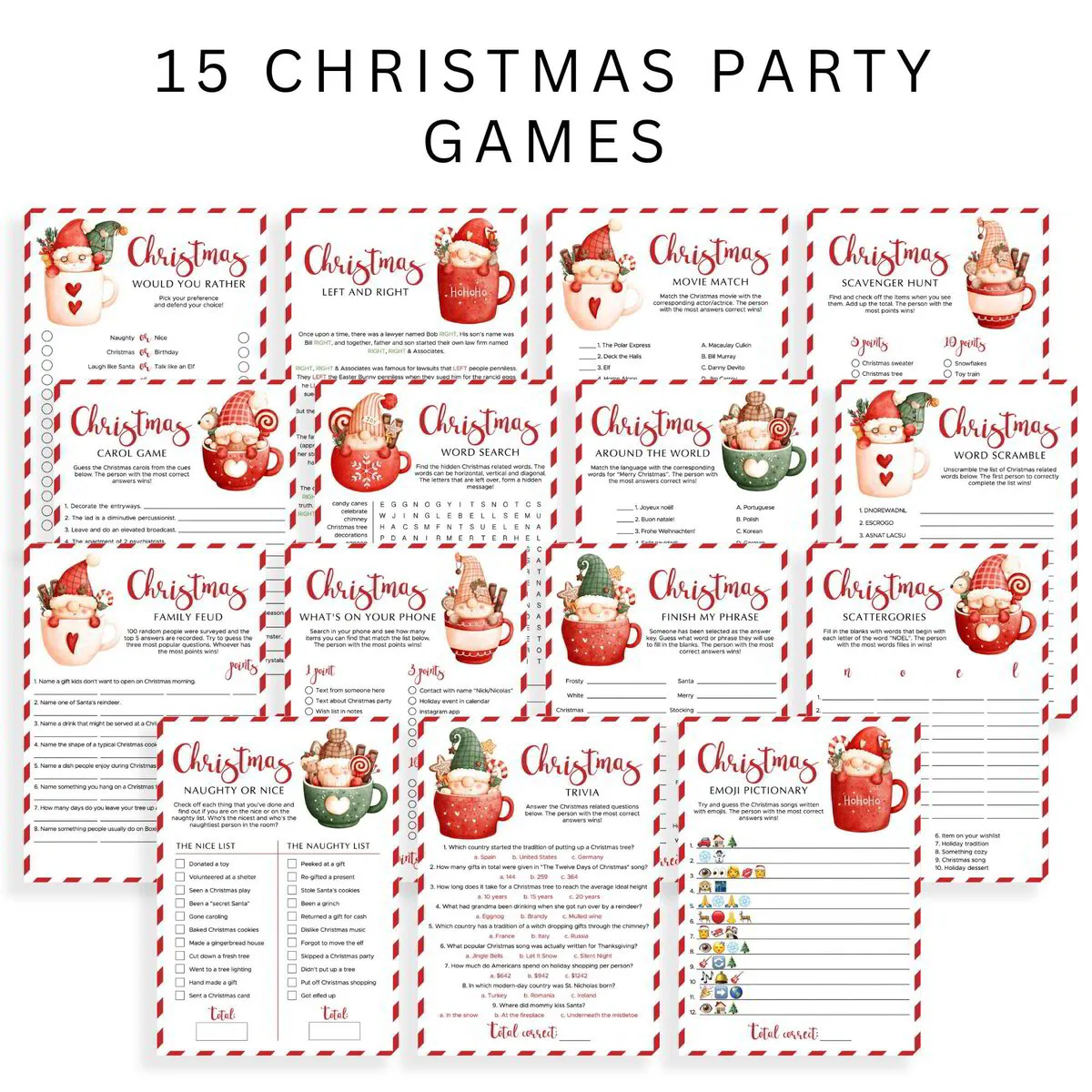 Holiday Games Bundle | Christmas Gnomes | Editable Templates