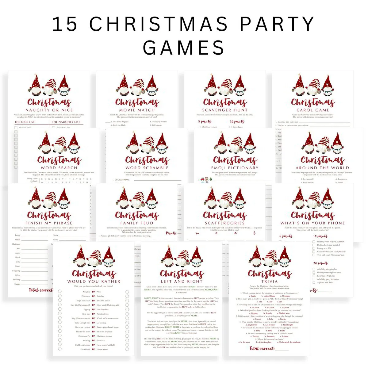 Holiday Games Bundle Editable | Christmas Gnomes Themed