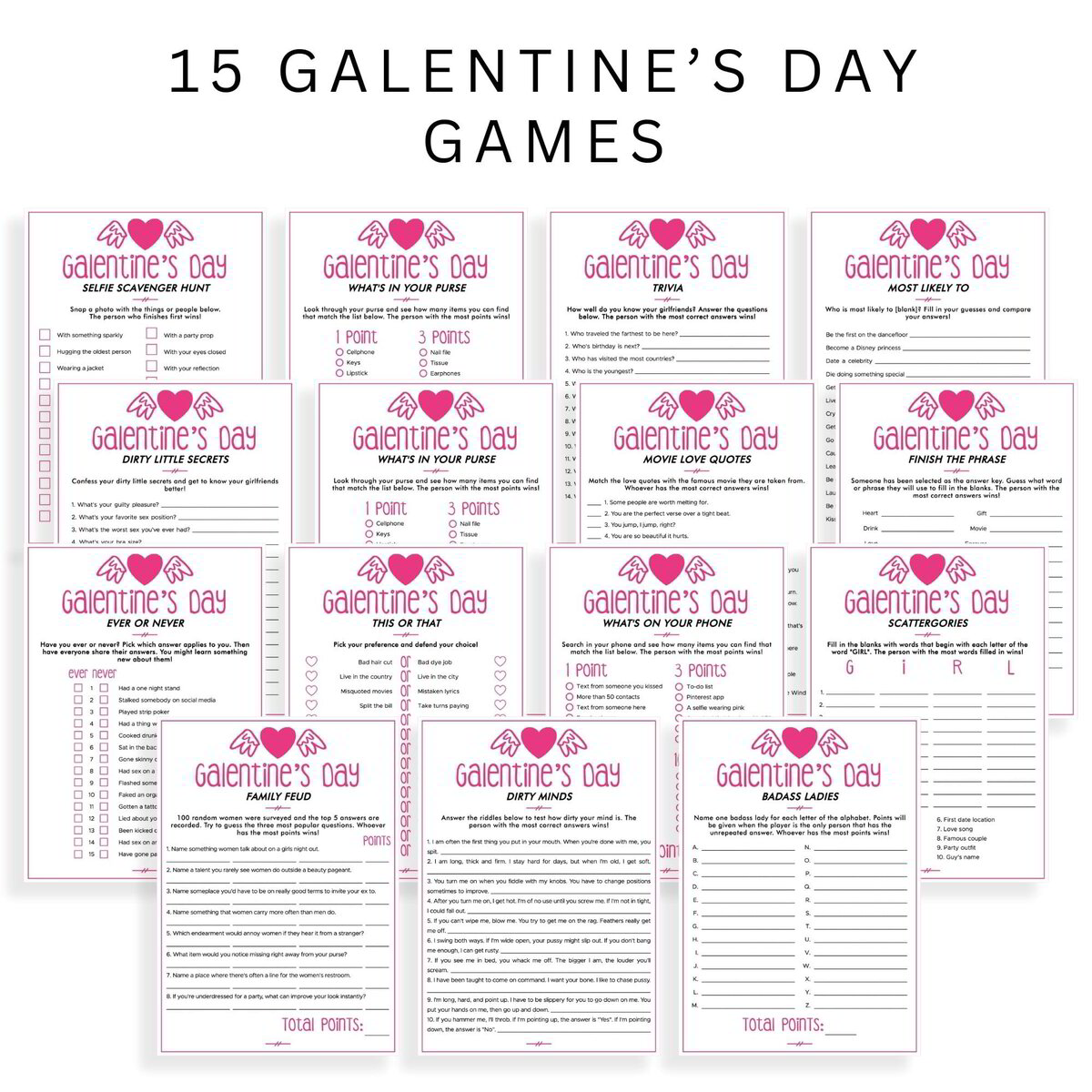 Fun Galentines Day Games Pack | 15 Printable Games
