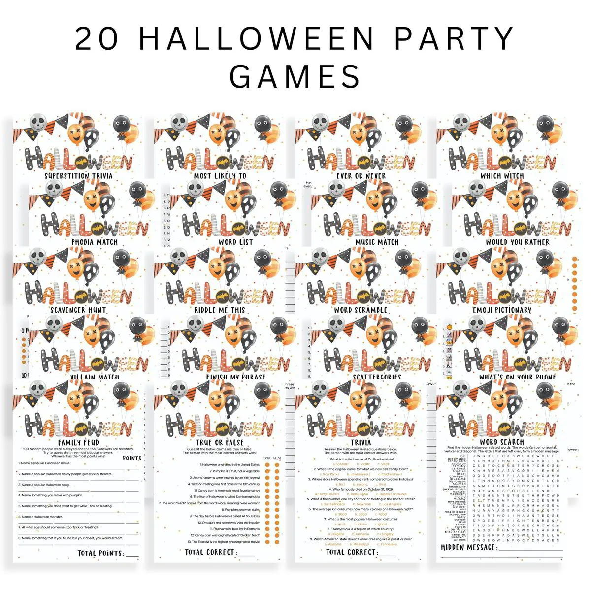 Huge Printable Halloween Party Games Pack | For All Ages