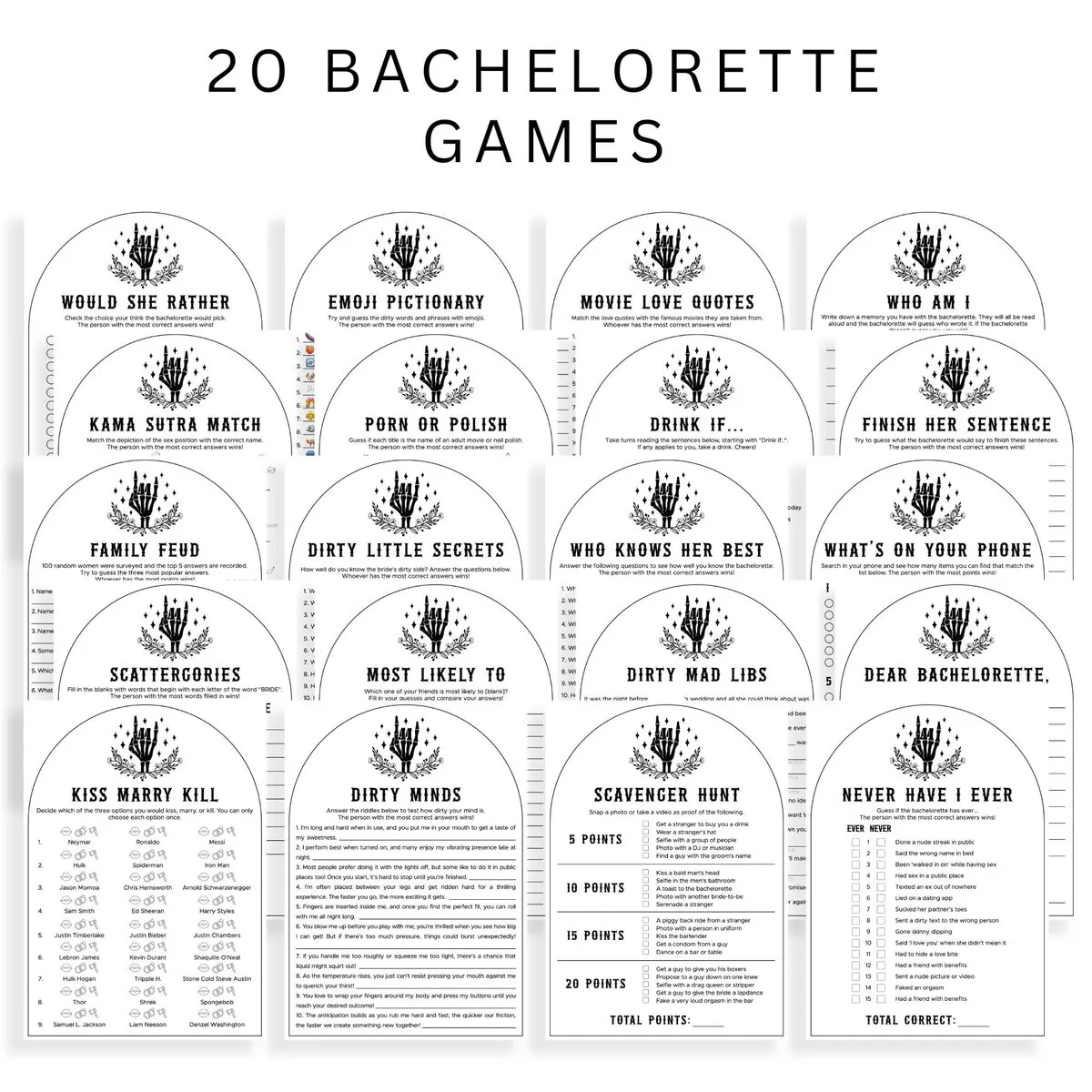 Bone to be Wild Themed Bachelorette Party Games Bundle | Printable