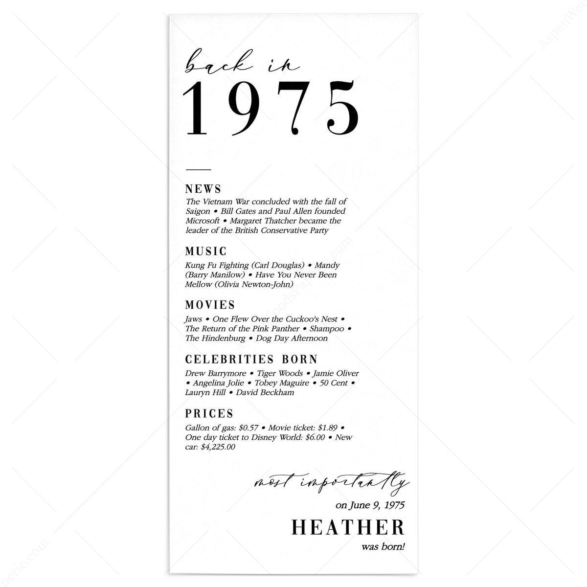 Modern Trivia Card About 1970 | Editable Template