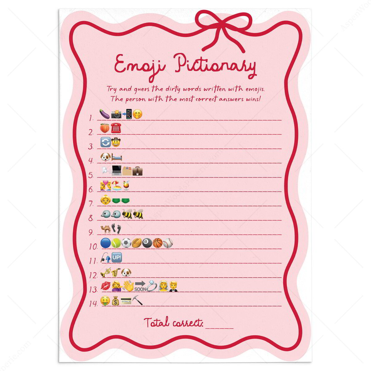 Hilarious Dirty Emoji Pictionary Game Wavy Border Design | Printable