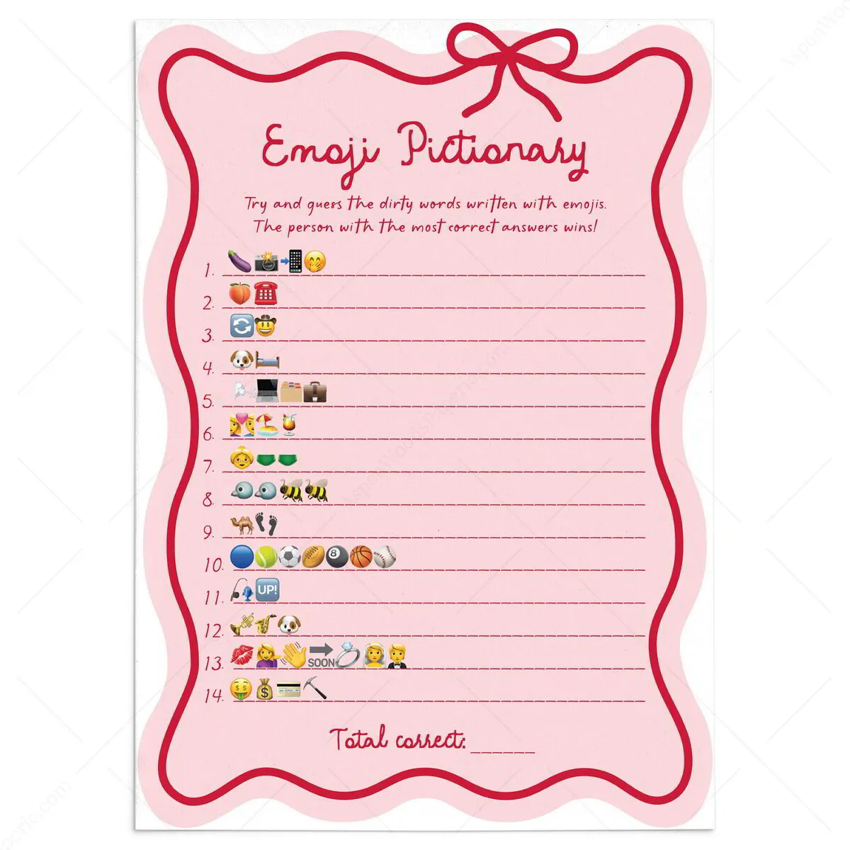 Hilarious Dirty Emoji Pictionary Game Wavy Border Design | Printable