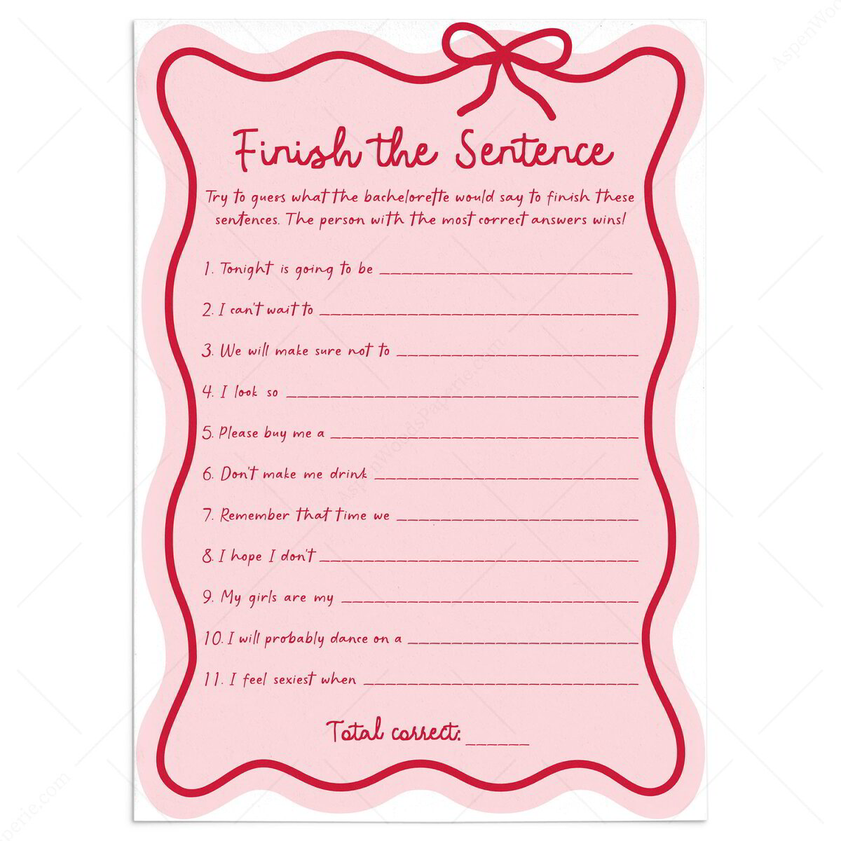 Wavy Bachelorette Bash Finish the Sentence Game | Printable