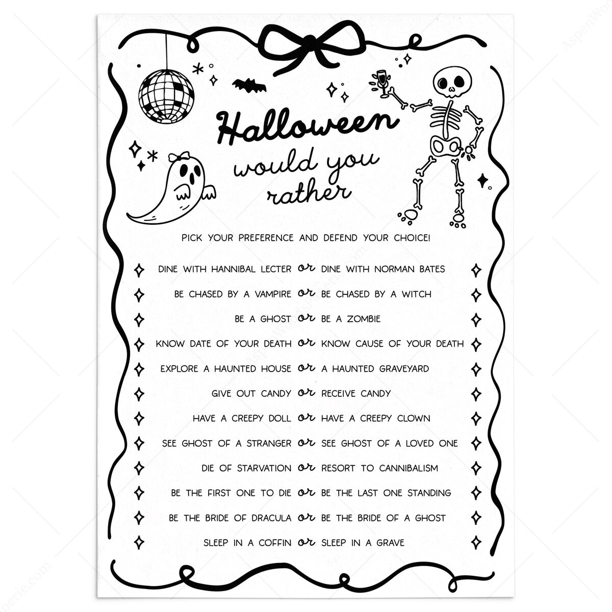 Funny Would You Rather Halloween Edition | Game Printable