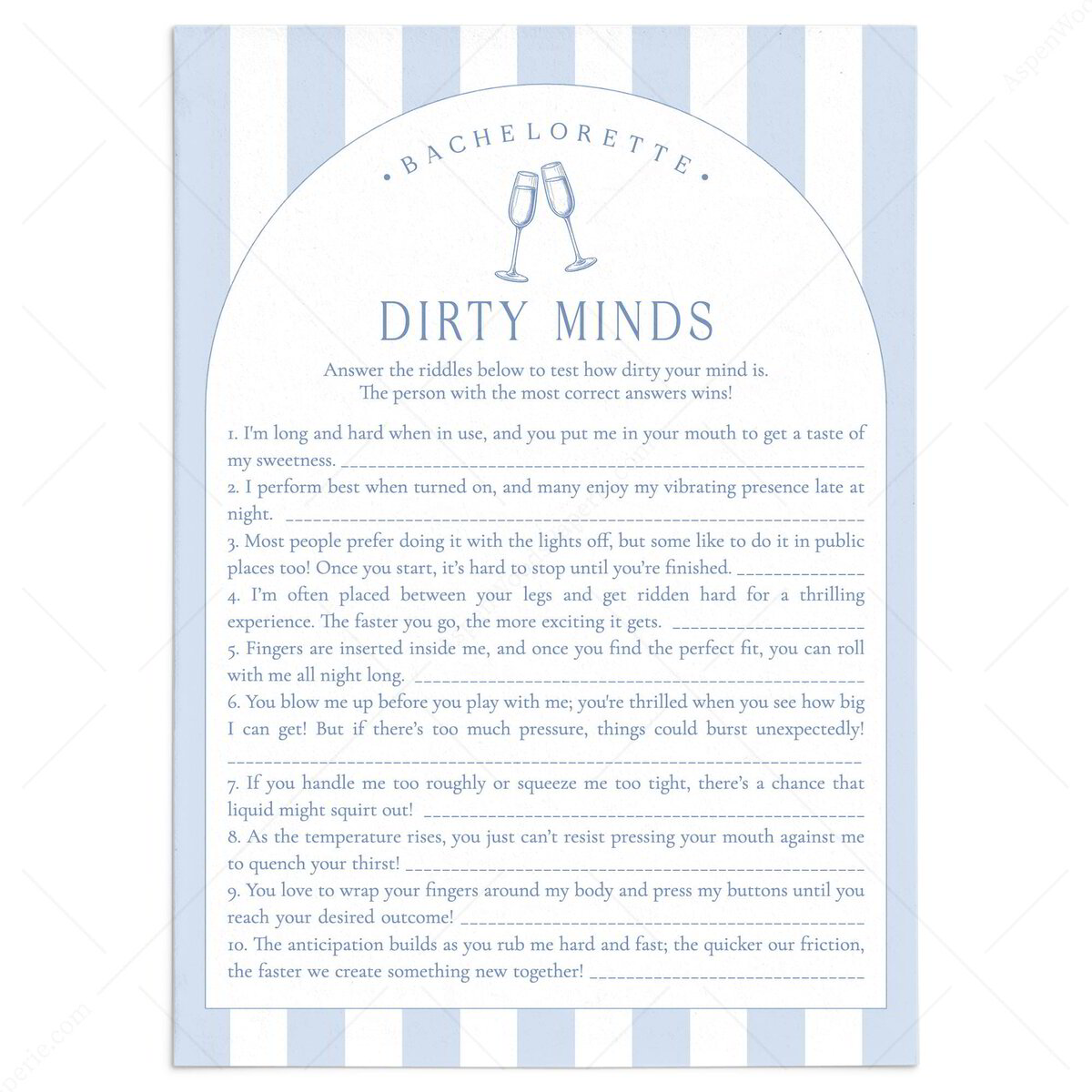Coastal-Themed Bachelorette Dirty Minds Game | Printable