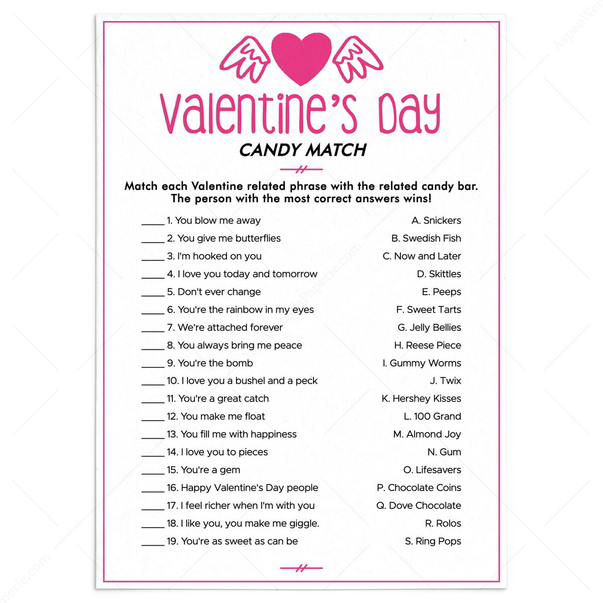 Cute Valentines Day Candy Match Game | Instant Download