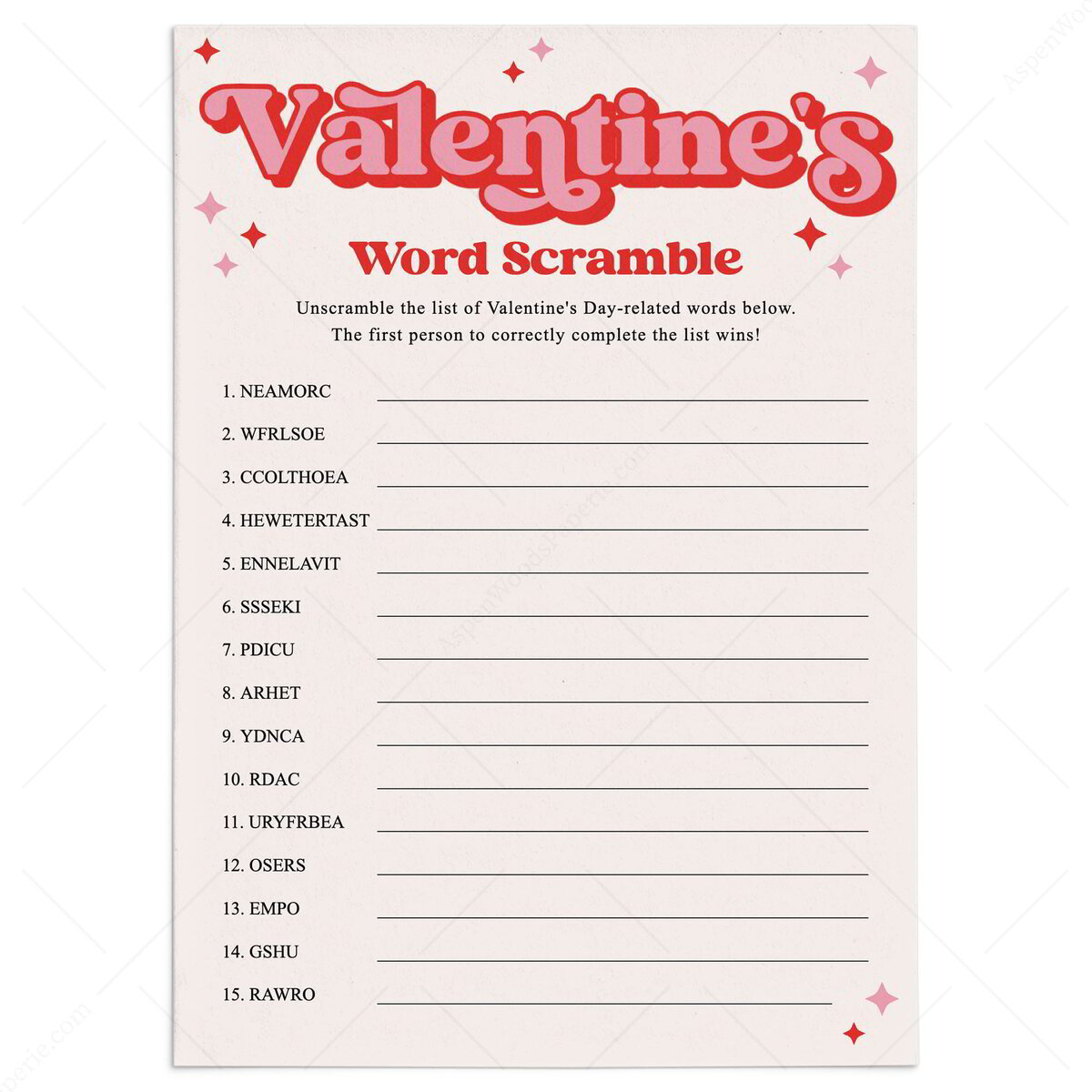 Sparkling Classroom Valentines Day Word Scramble Game | Printable