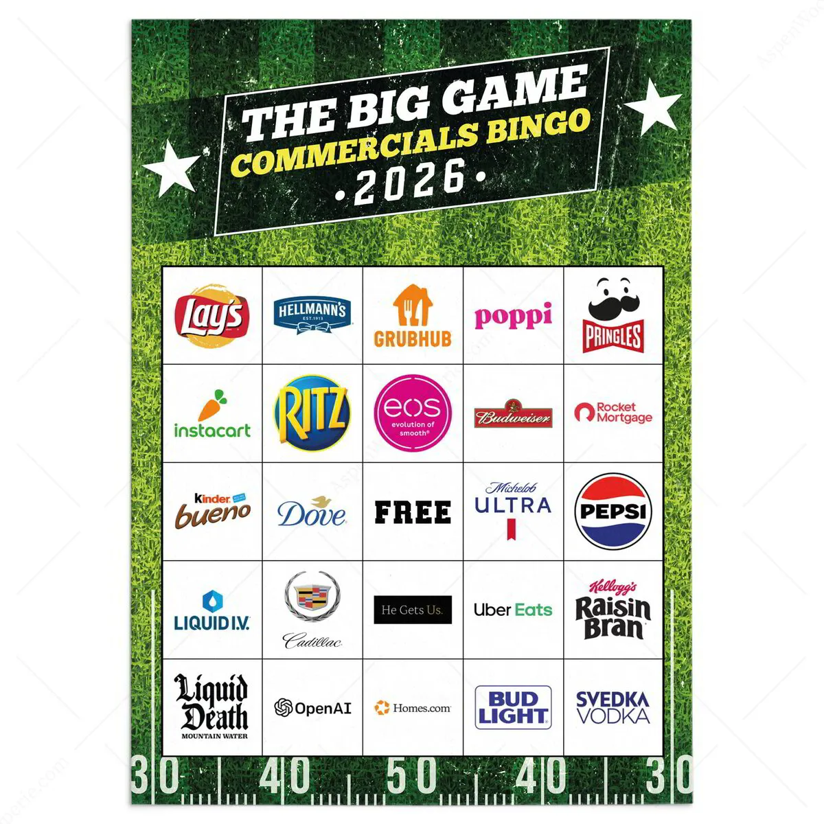 Football Commercials Bingo Cards for The Big Game | Printable