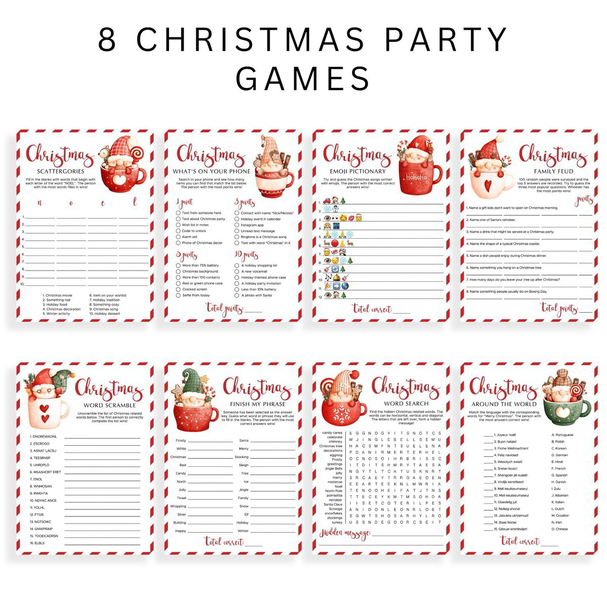 Large Christmas Gnomes Games Bundle | Digital Download