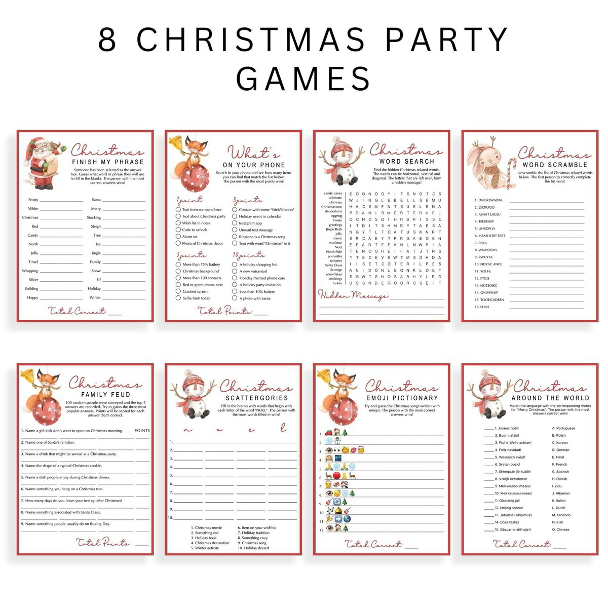 Watercolor Christmas Icebreaker Games Printable | Bundle