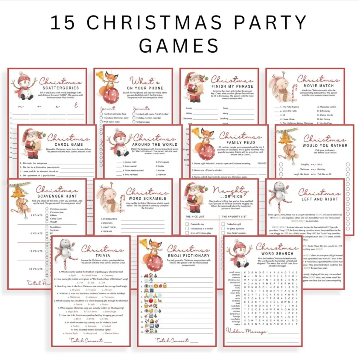Printable Christmas Party Activities for Adults and Kids | Instant Download