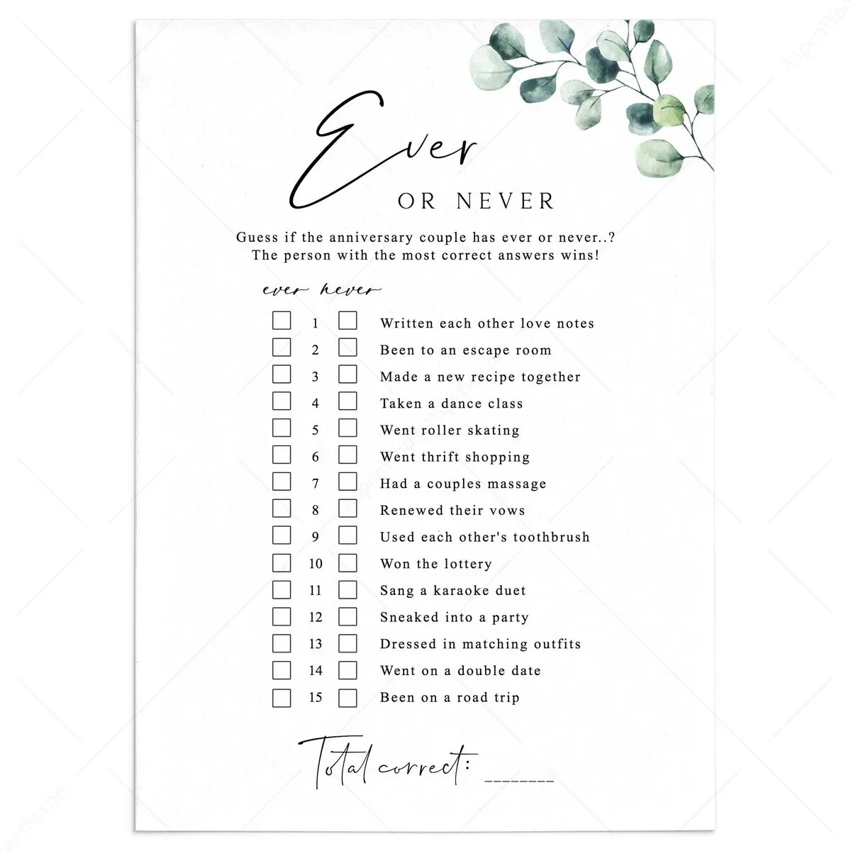 Wedding Anniversary Never Have I Ever Questions Game | Printable