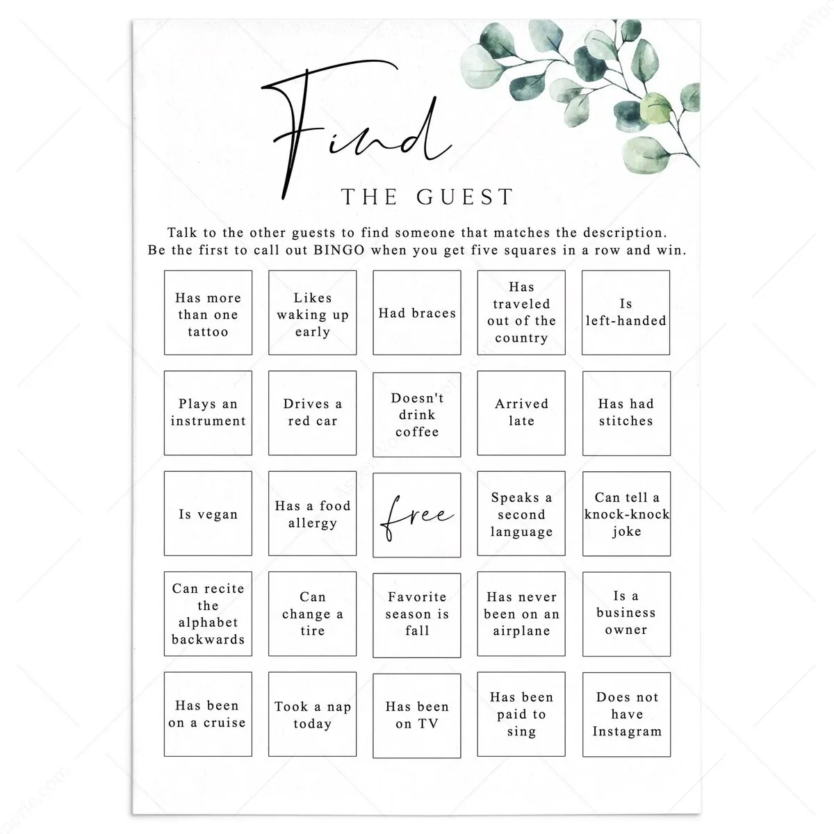 Find the Guest Bingo | Wedding Anniversary Party Game Download