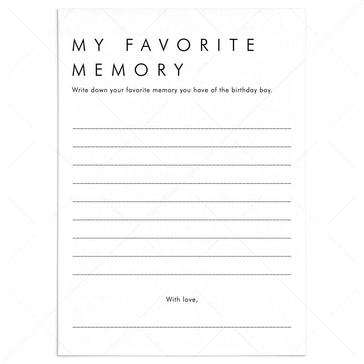 Minimalist My Favorite Memory of the Birthday Boy | Printable