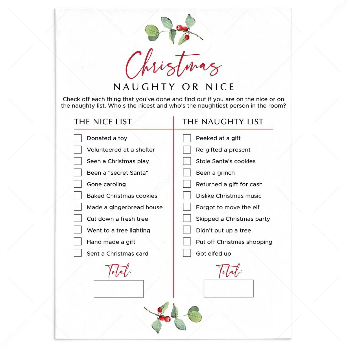 Funny Santas Naughty or Nice List Game | Digital Download