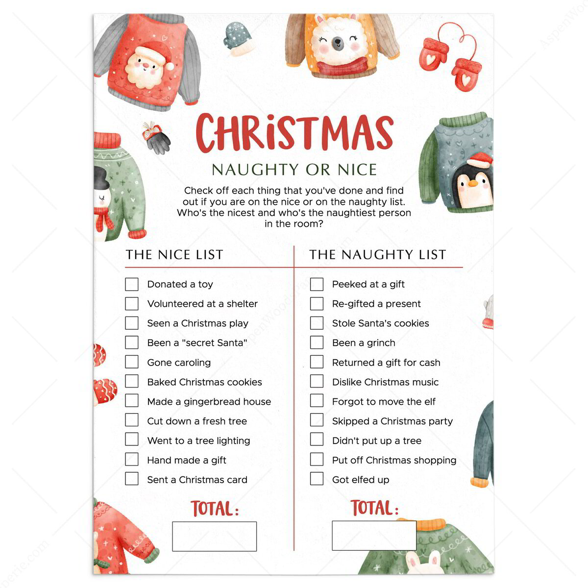 Funny Santa's Naughty or Nice List | Printable Xmas Game for Adults
