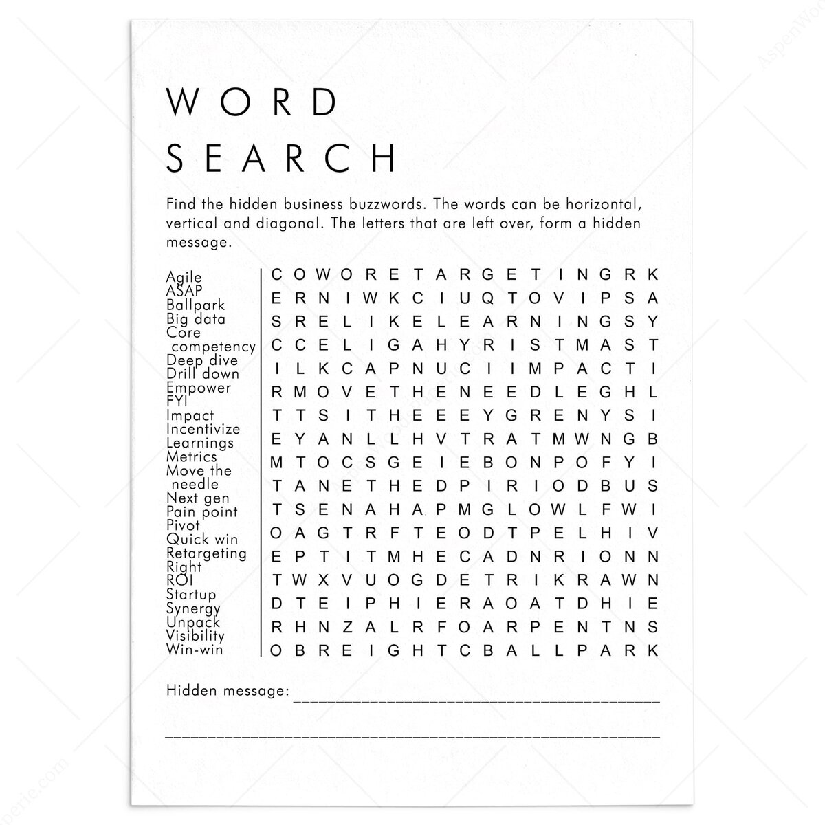 Difficult Office Party Word Find Game | Digital Download