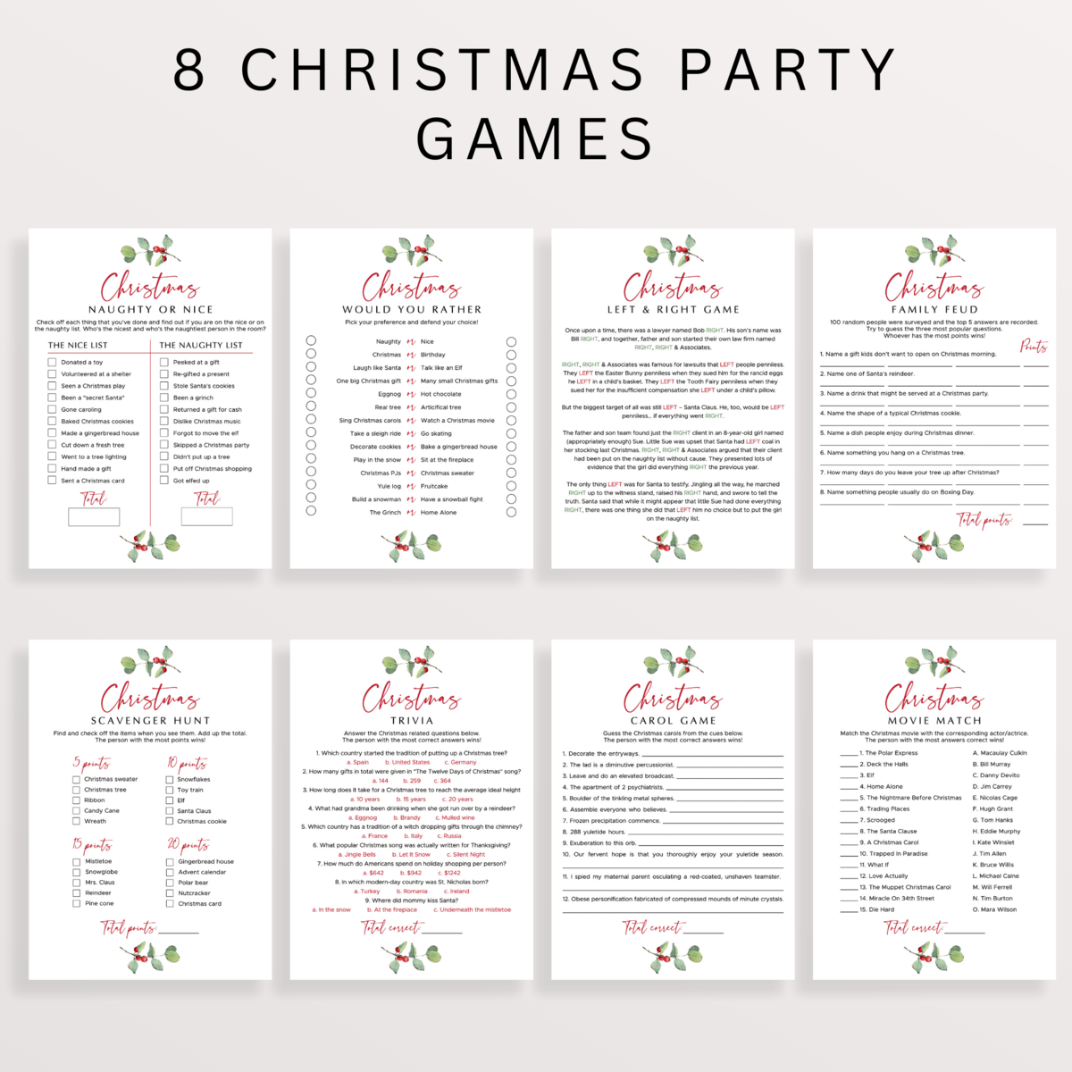 Botanical Christmas Activities Bundle | Personizable Games