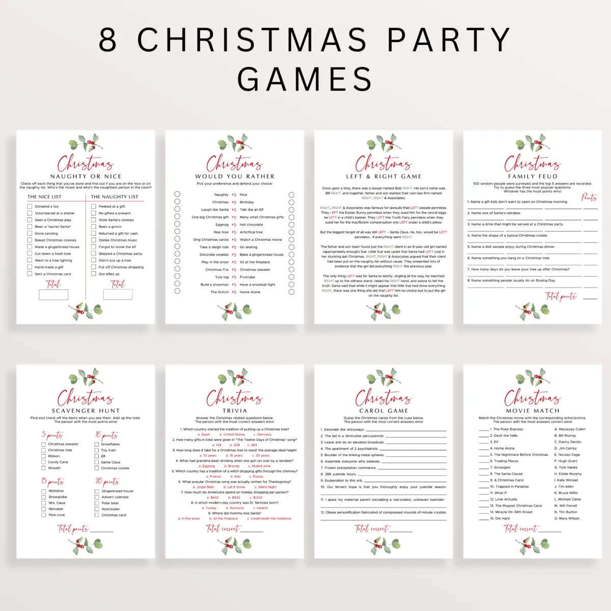 Botanical Christmas Activities Bundle | Personizable Games