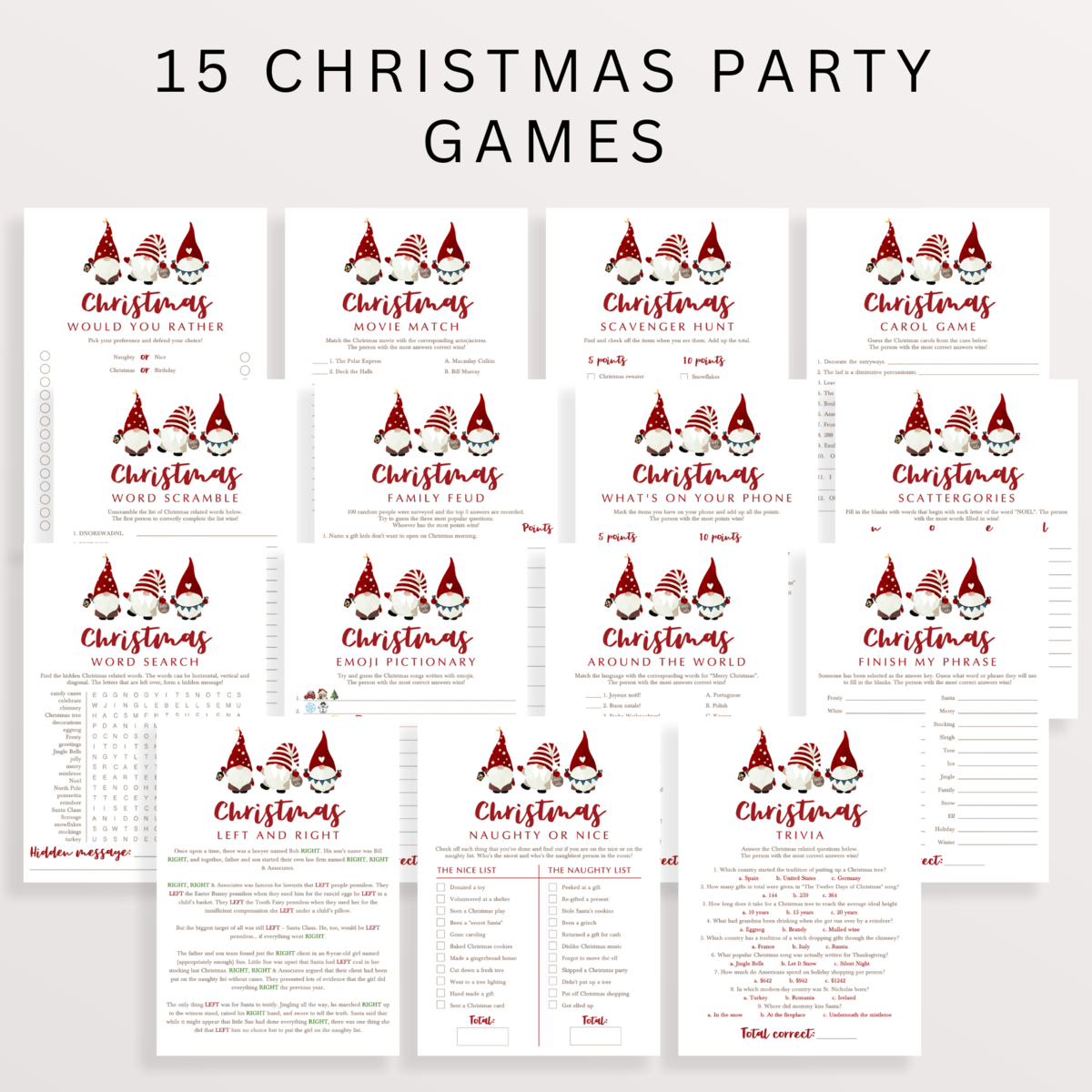 Holiday Games Bundle Editable | Christmas Gnomes Themed