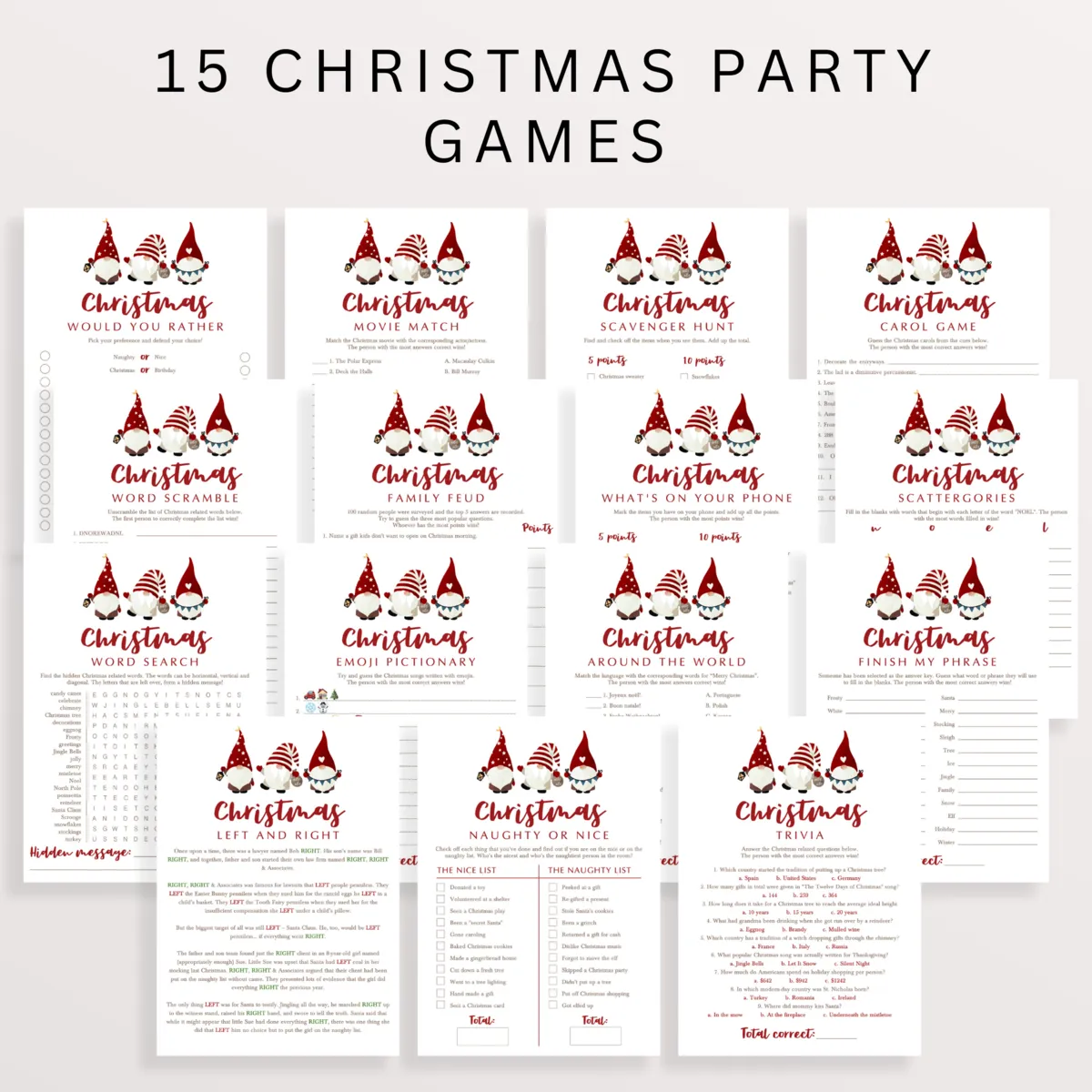 Holiday Games Bundle Editable | Christmas Gnomes Themed