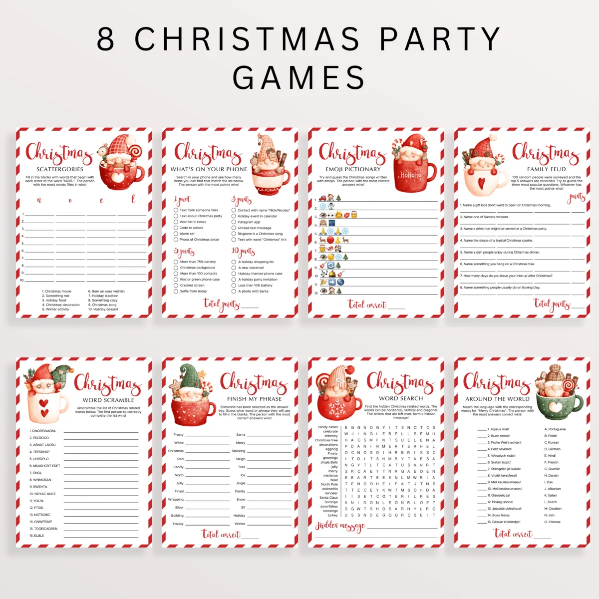 Large Christmas Gnomes Games Bundle | Digital Download
