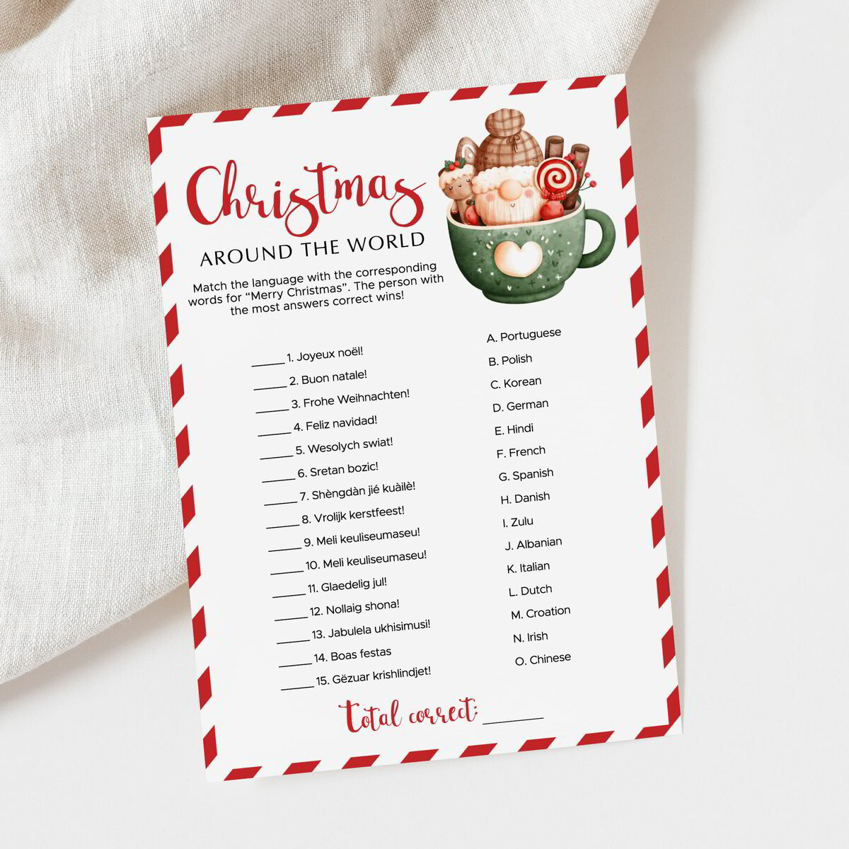 Merry Christmas Around the World Game Printable | Christmas Gnome