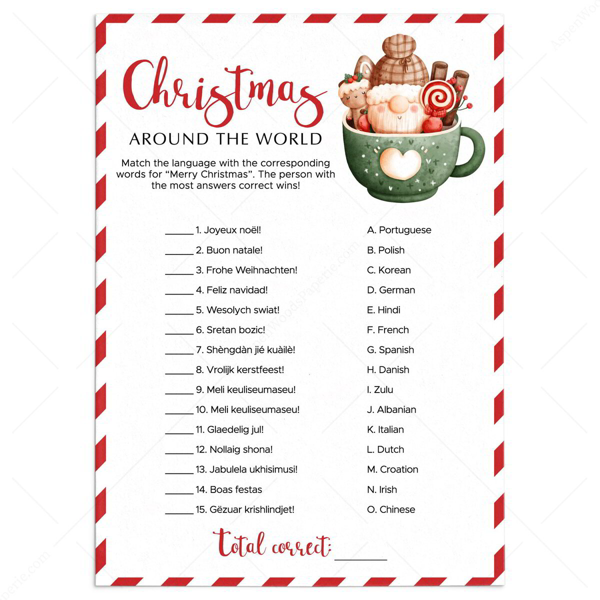 Merry Christmas Around the World Game Printable | Christmas Gnome
