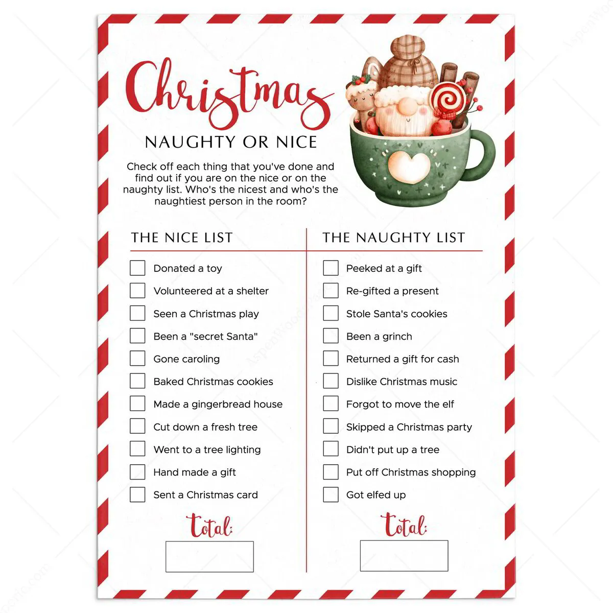 Cute Santas Naughty and Nice List Game | Printable