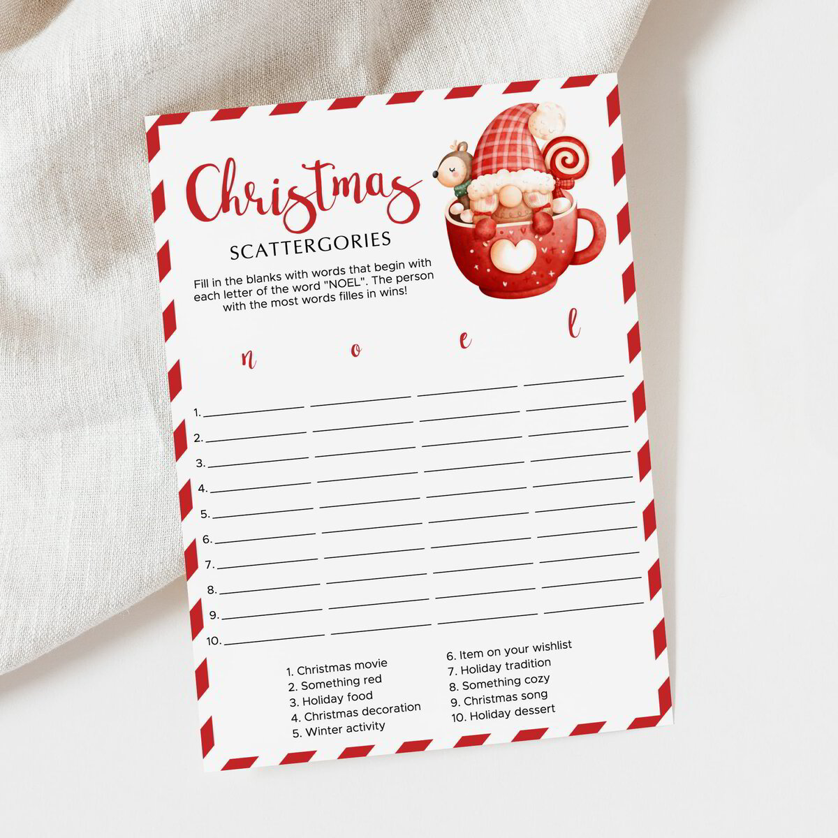 Holiday Scattergories Game Printable | Christmas Gnome Theme
