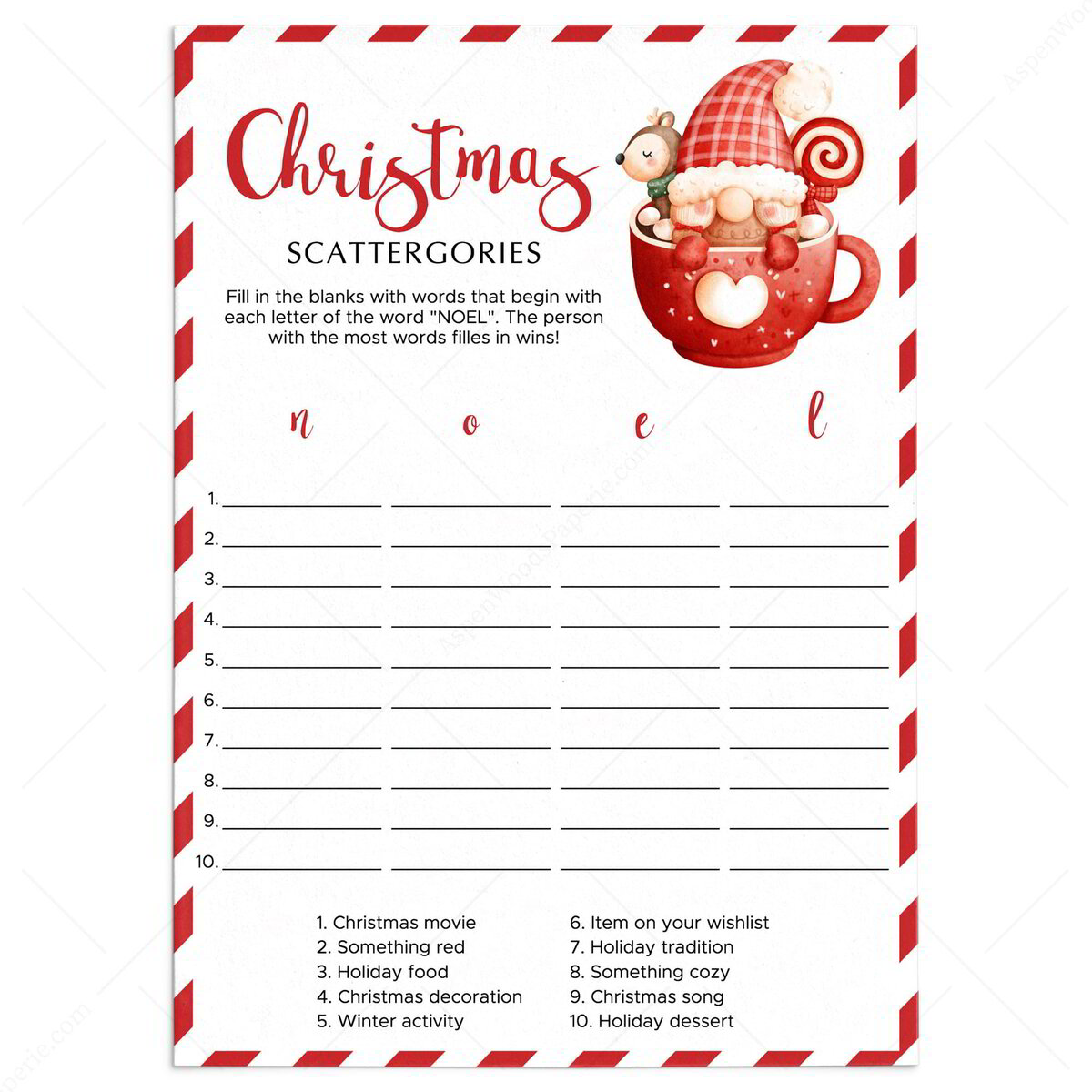Holiday Scattergories Game Printable | Christmas Gnome Theme