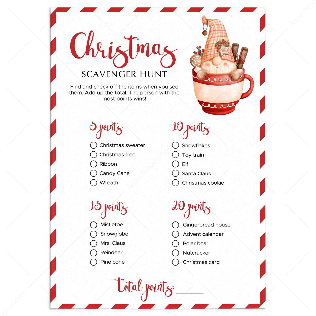 Indoor Christmas Scavenger Hunt Game | Instant Download