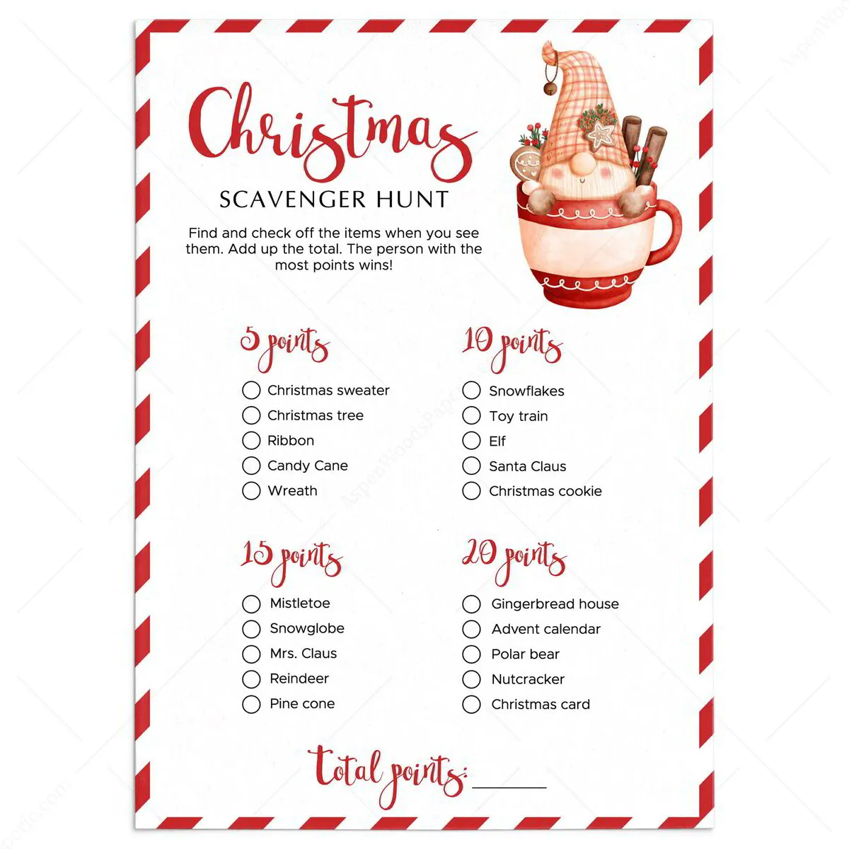 Indoor Christmas Scavenger Hunt Game | Instant Download