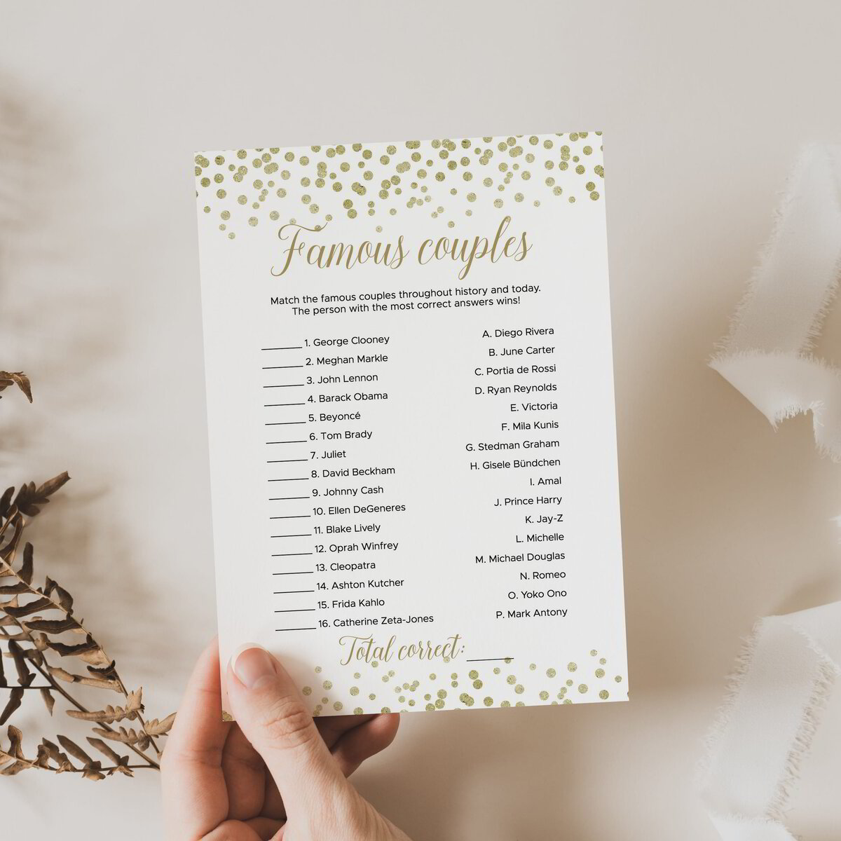 Celebrity Couples Game Match Up Printable | Sparkling Confetti